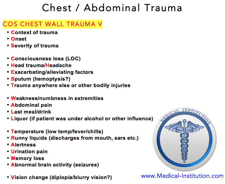 Chest Wall/Abdominal Wall Trauma - USMLE Step 2 CS Mnemonics